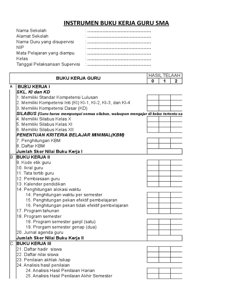 Instrumen Buku Kerja Guru | PDF