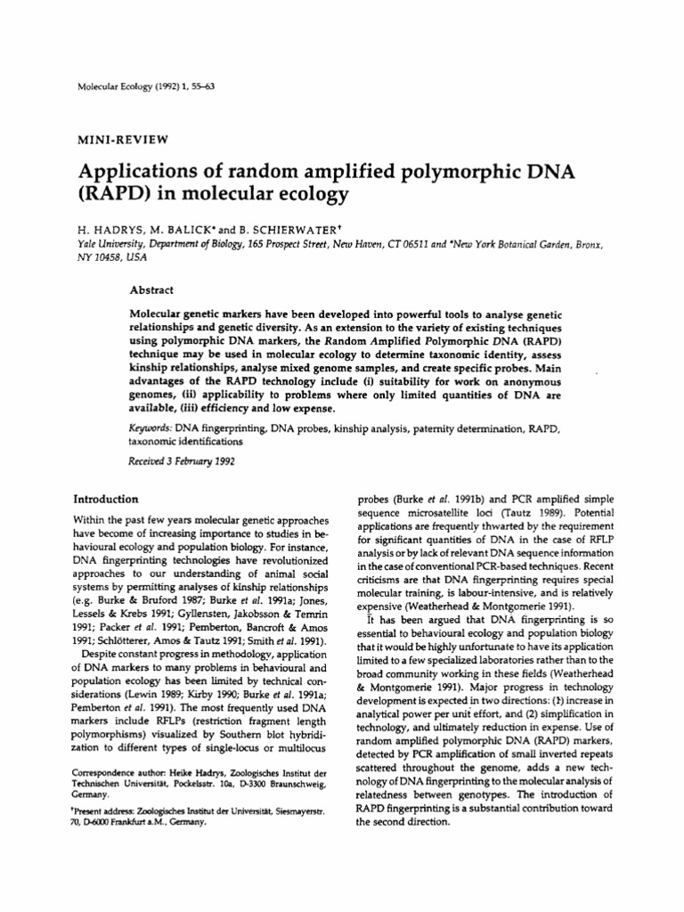 Applications of RAPD | PDF | Polymerase Chain Reaction | Dna Profiling