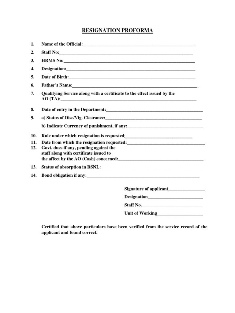 Proforma Resignation | PDF