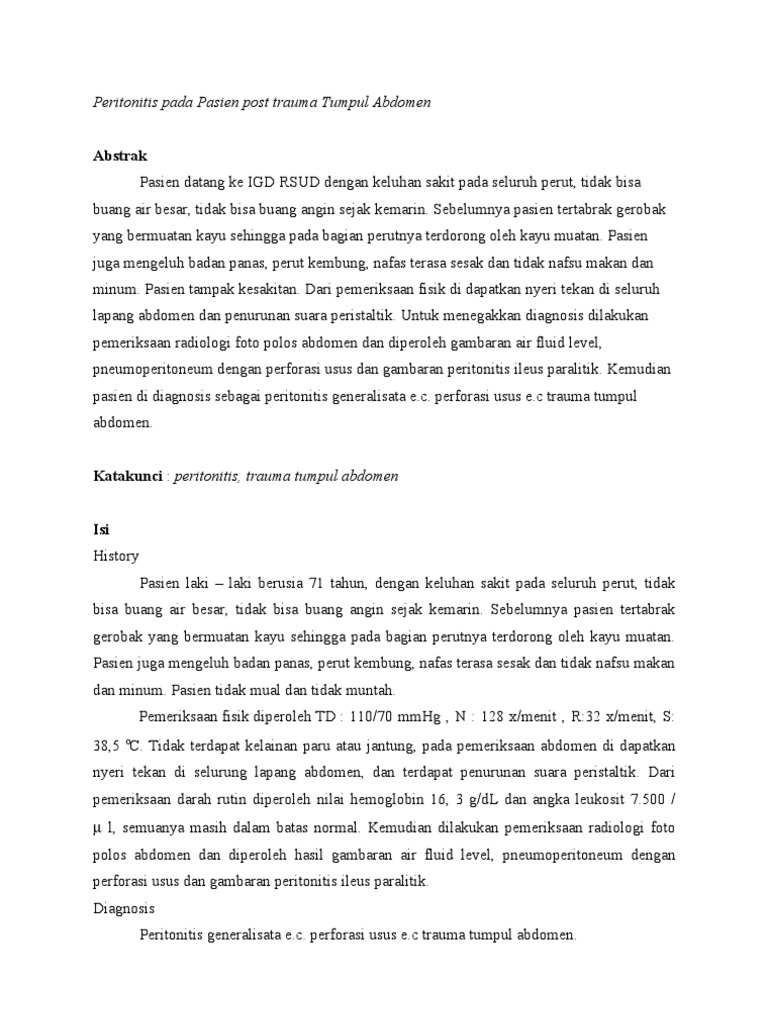 Peritonitis Pada Pasien Post Trauma Tumpul Abdomen | PDF
