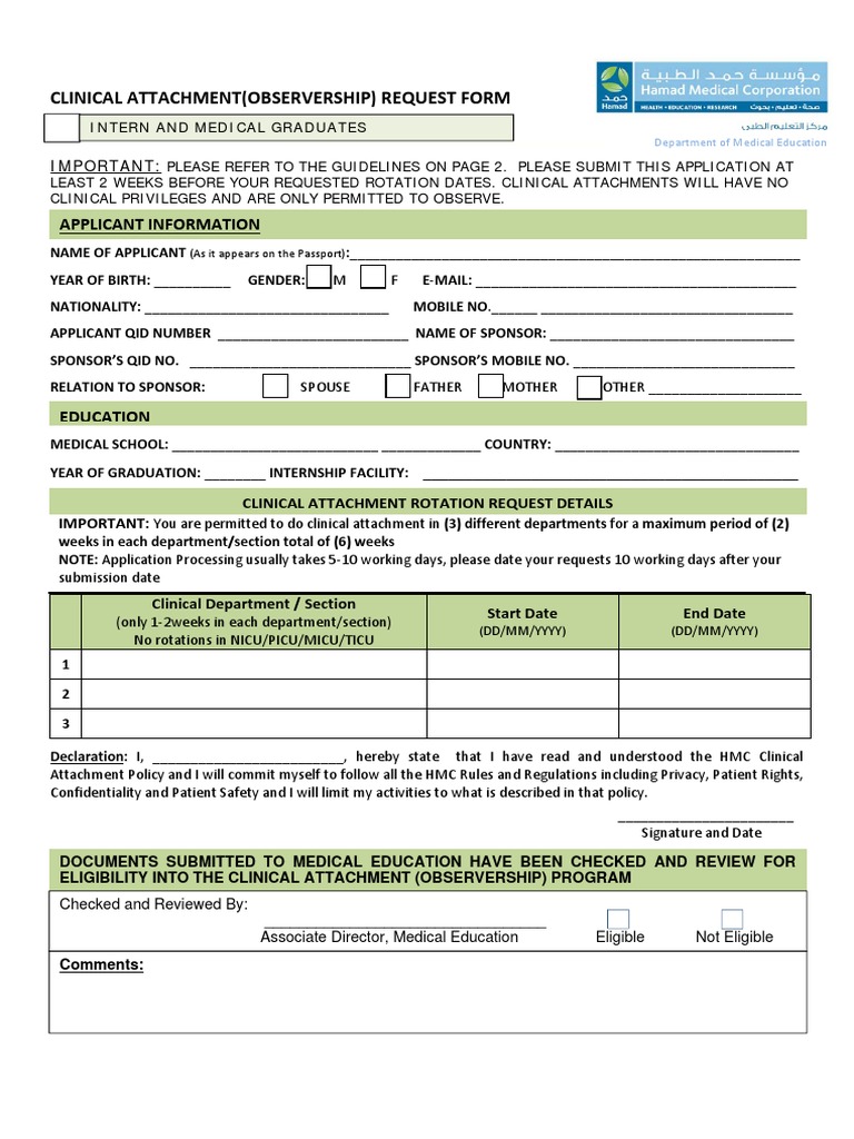 HMC Clinical Attachment Request Form | PDF | Government And Personhood ...