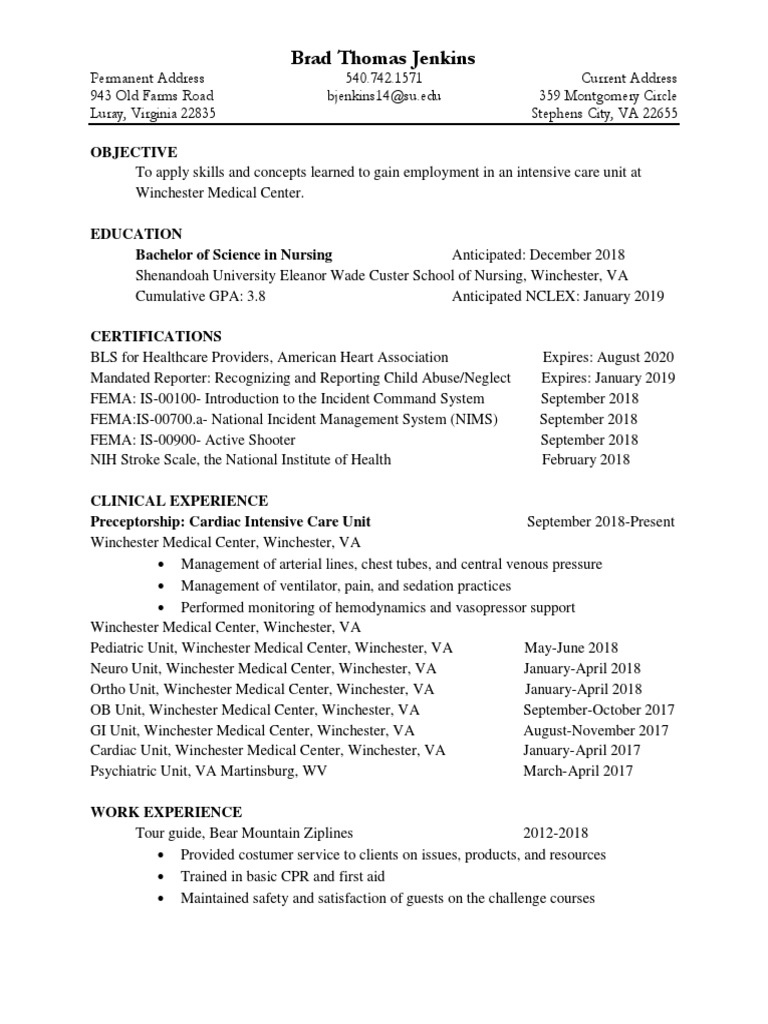 Brad Jenkins Resume | PDF | Virginia | Nursing