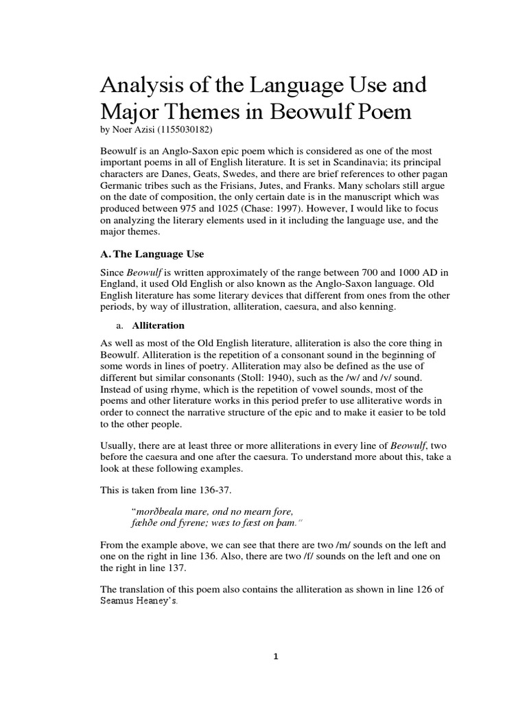 Analysis of The Language Use and Major Themes in Beowulf Poem | PDF ...