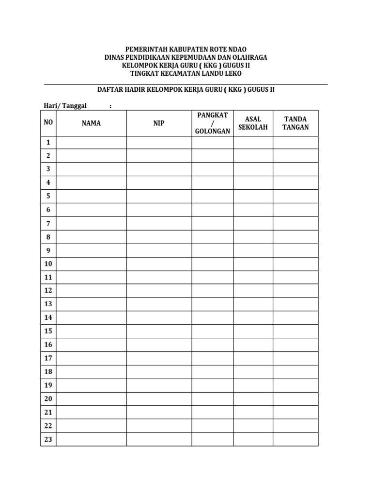Daftar Hadir Peserta Bimtek | PDF