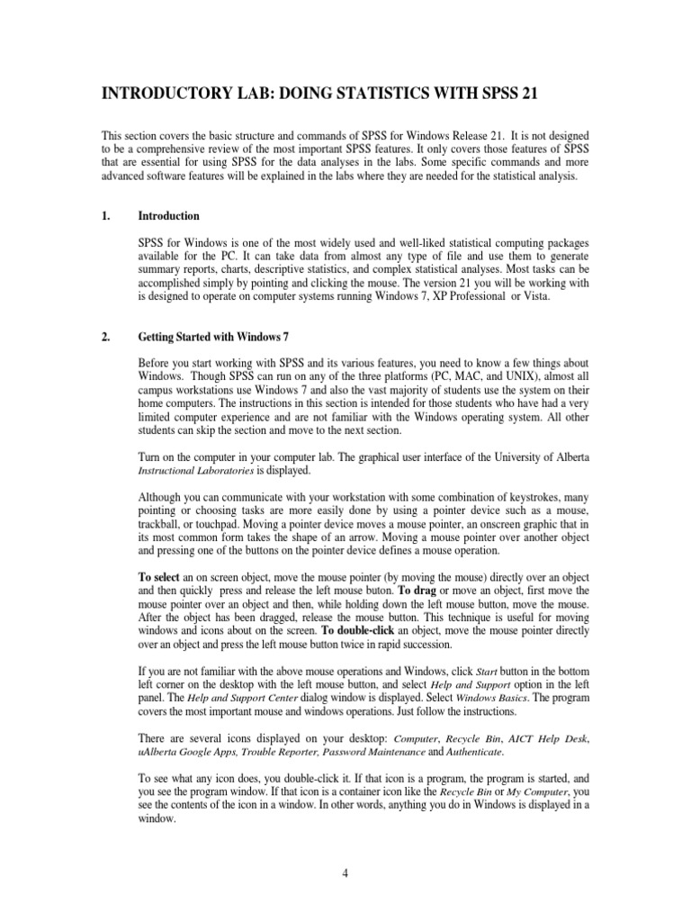 Introductory Lab: Doing Statistics With Spss 21: Instructional Laboratories Is Displayed | PDF ...