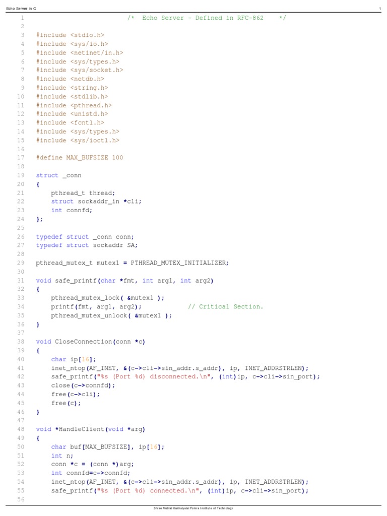 Echo Server Defined In Rfc 862 Struct Pdf Port Computer Networking Internet 