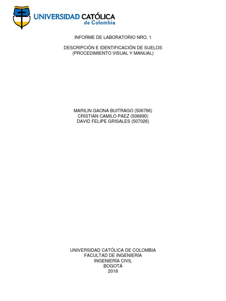 Informe de Laboratorio Descripcion Visual INV-E-102 | PDF | Suelo | Tierra