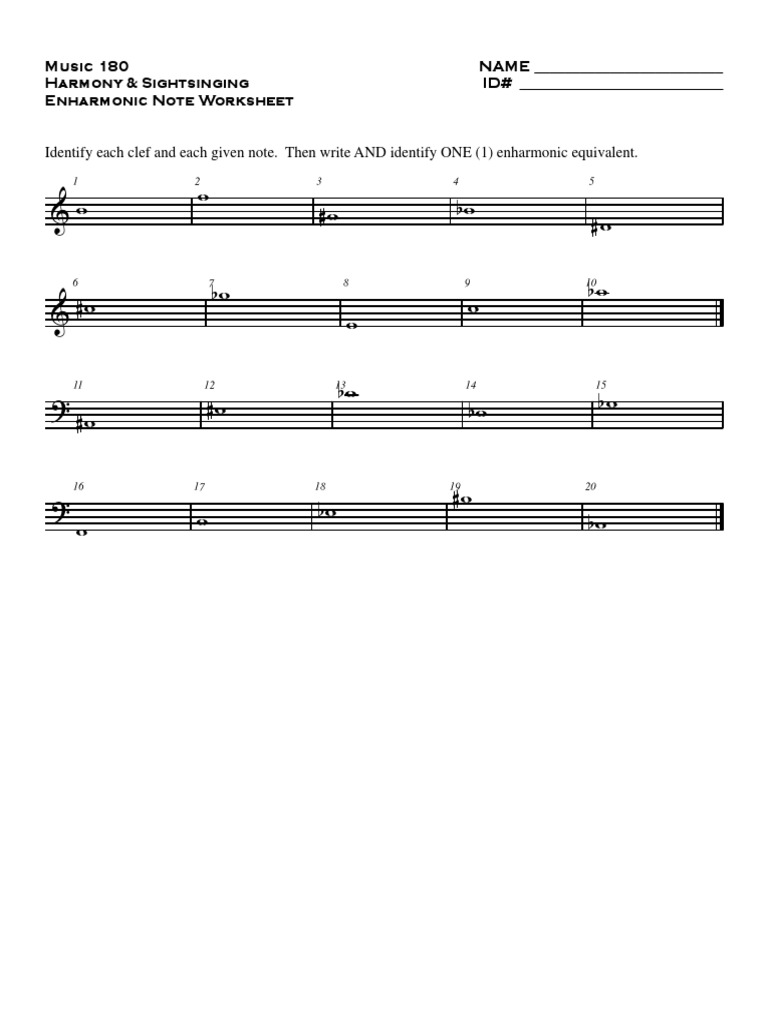 Enharmonic Note Identification Worksheet | PDF