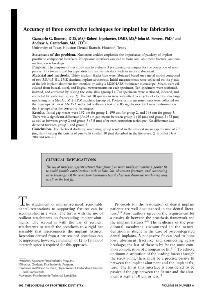 Accuracy of Three Corrective Techniques For Implant Bar Fabrication ...