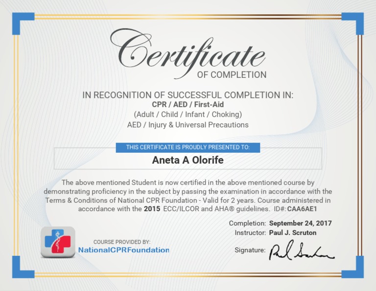 CPR Certificate of Completion