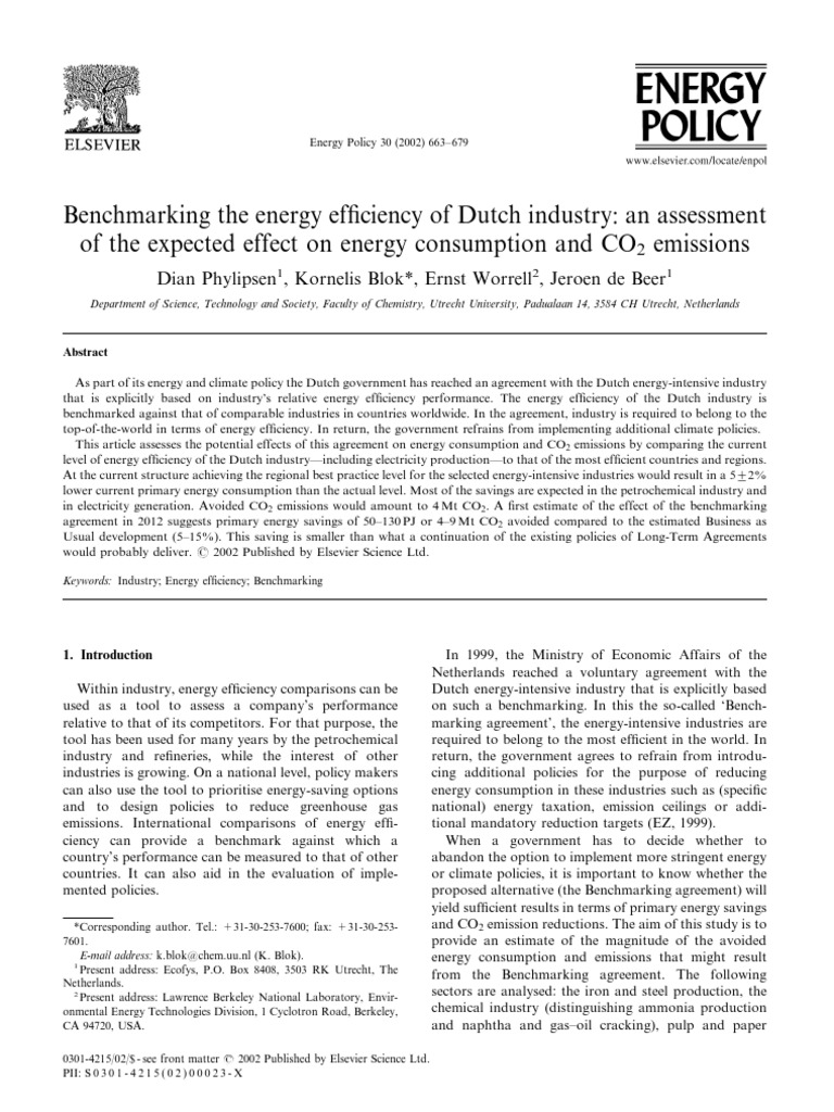 Benchmarking The Energy Efficiency of Dutch Industry: An Assessment of ...