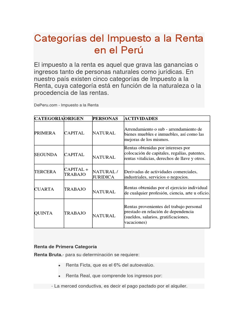 Categorías Del Impuesto A La Renta en El Perú | PDF | Impuesto sobre la ...
