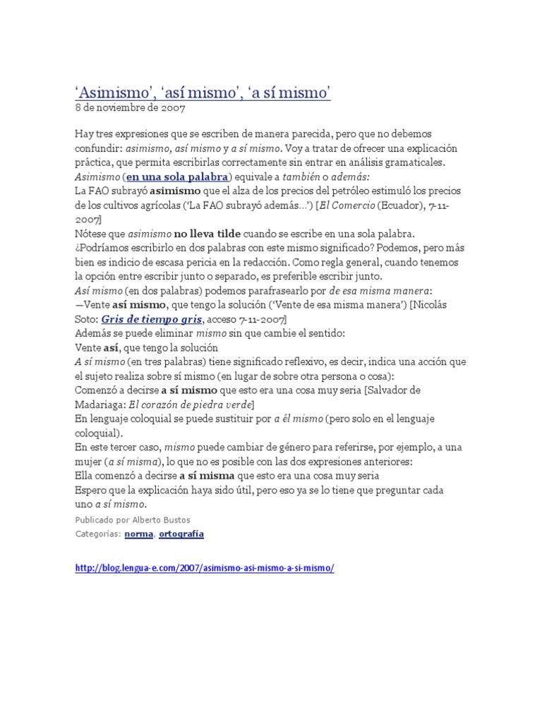 Asimismo, Así Mismo, A Sí Mismo | PDF