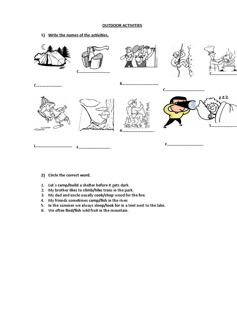 OUTDOOR ACTIVITIES-Vocabulary Exercises | PDF