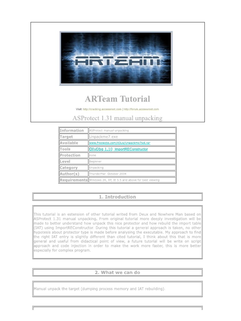 ASProtect 1.31 Manual Unpacking by ThunderPwr ARTeam | PDF