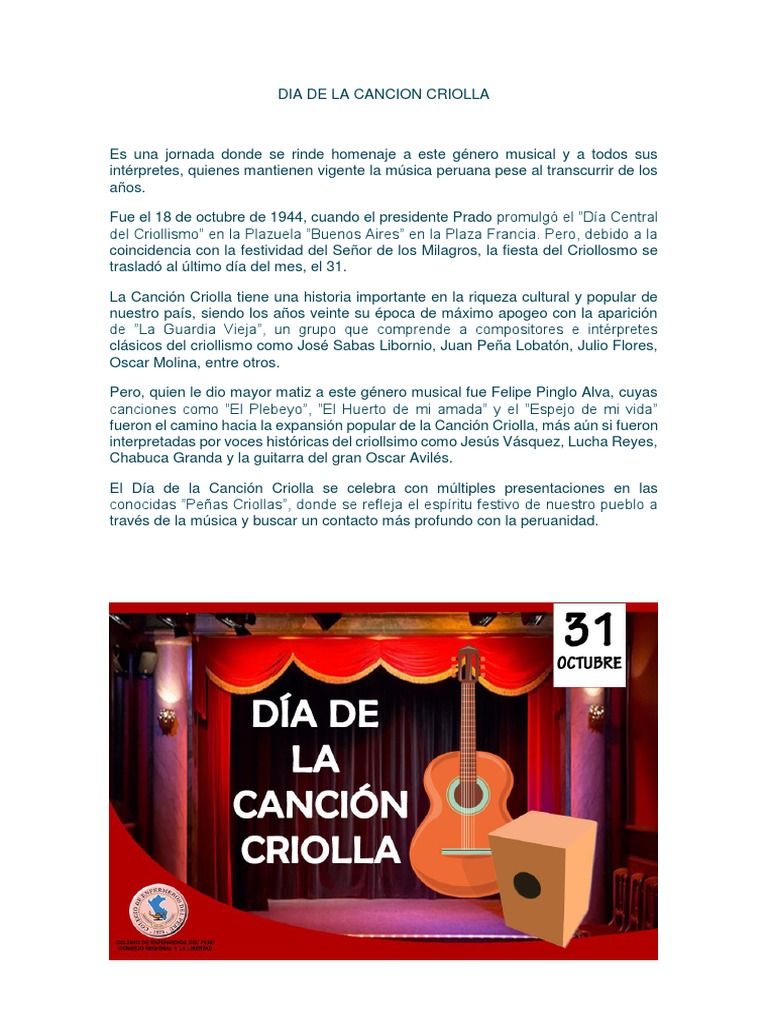 Dia de La Cancion Criolla | Descargar gratis PDF | Fiesta religiosa o ...