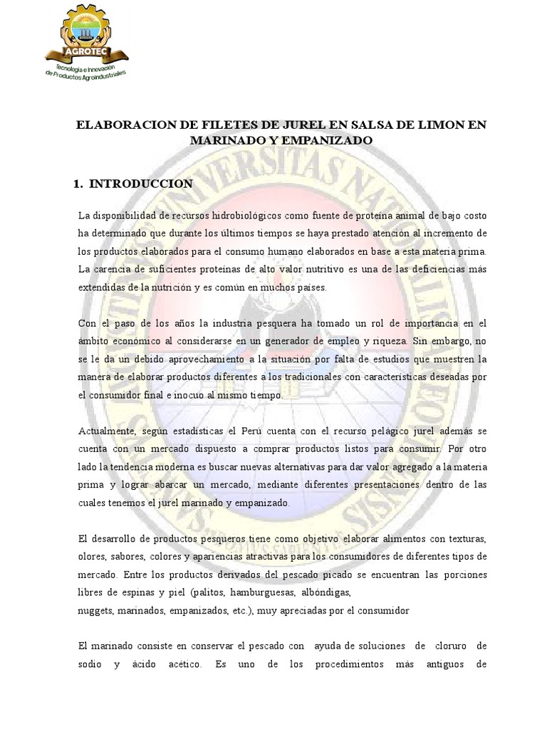 Filetes de Jurel en Salsa de Limon en Harinado y Empanizado 1 | PDF ...