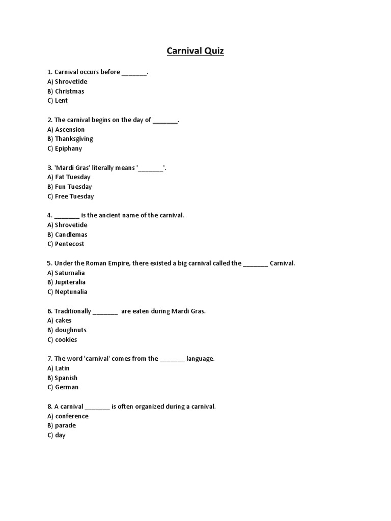Carnival Quiz | PDF