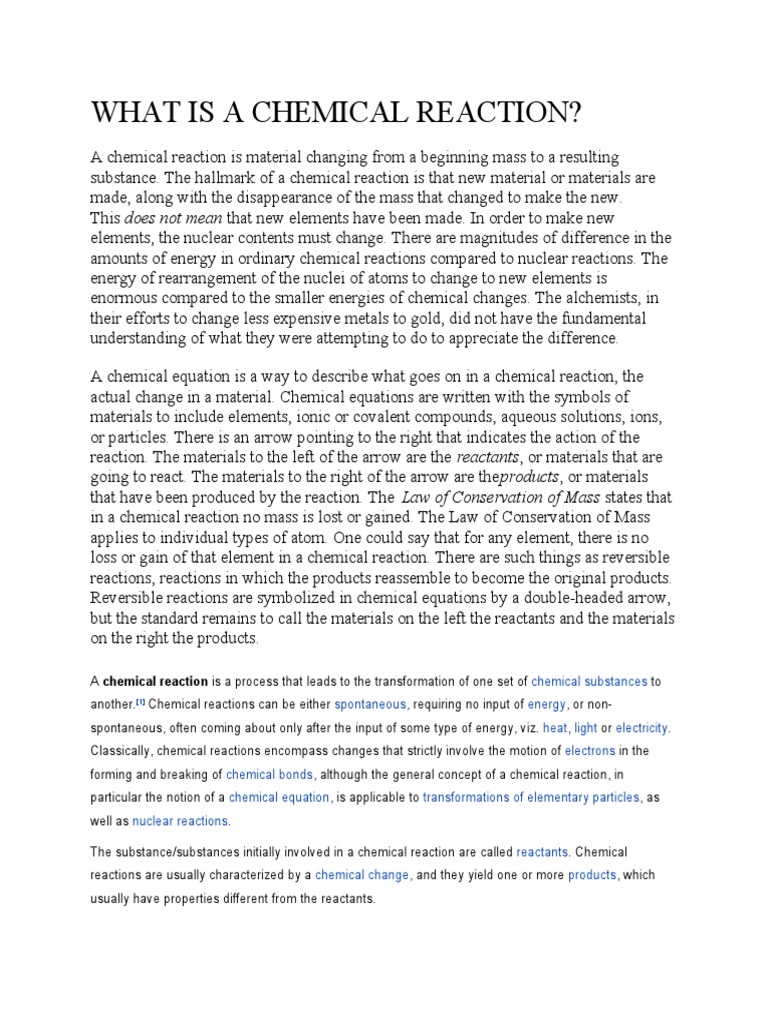 What Is A Chemical Reaction | PDF | Chemical Reactions | Chemistry