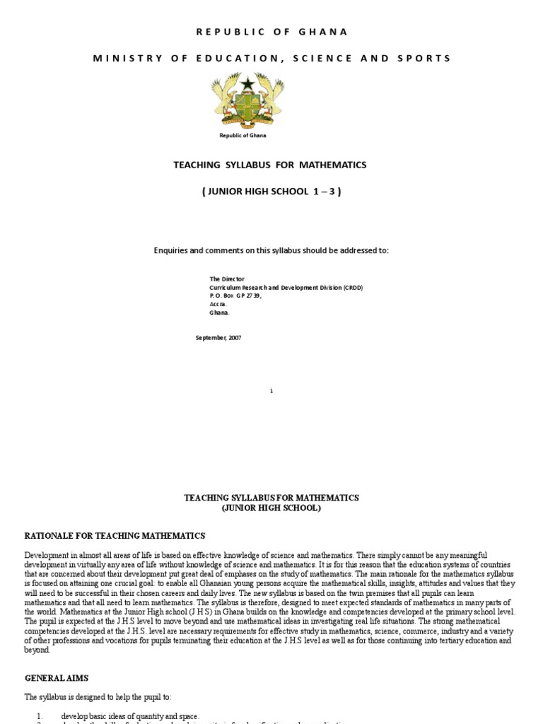 Mathematics Syllabus Jhs 1-3 | PDF | Educational Assessment | Test ...