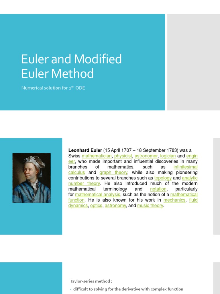 Euler and Modified Euler Method | PDF | Leonhard Euler | Teaching Mathematics