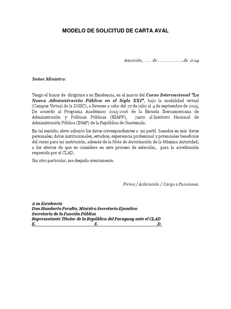 modelo de carta aval