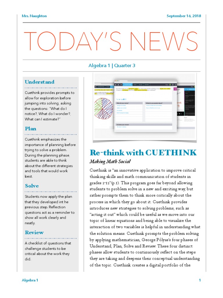 Today'S News: Re-Think With CUETHINK | PDF | Teaching Mathematics ...