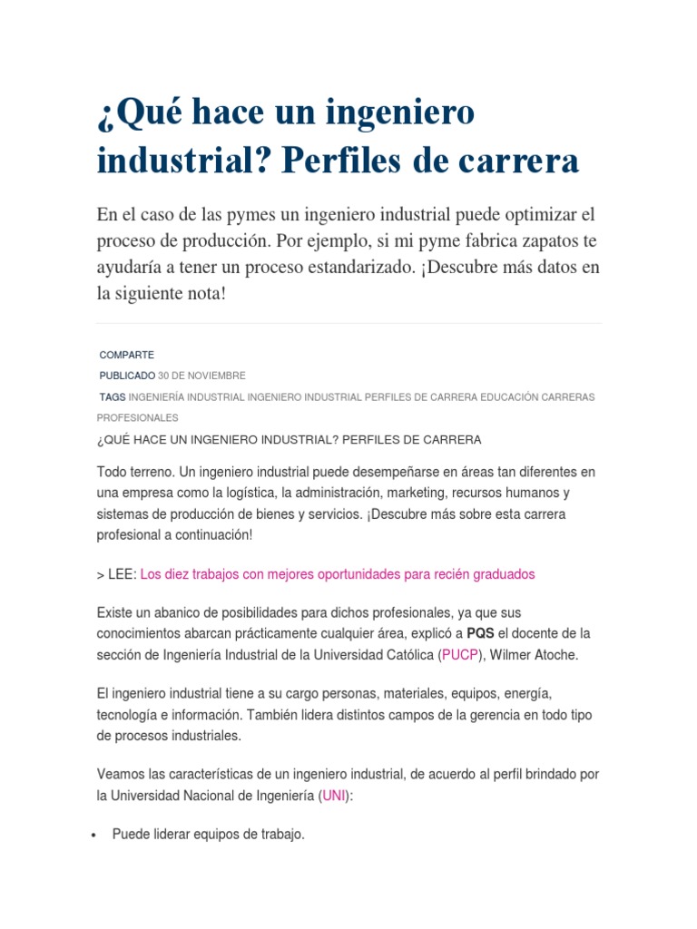 Qué Hace Un Ingeniero Industrial Pdf Ingeniería Industrial Logística