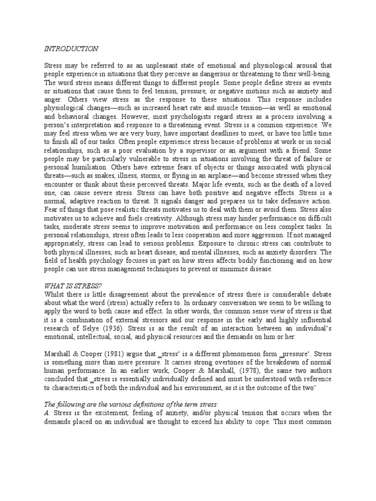 Introduction of Stress Management | PDF | Stress (Biology) | Mental ...