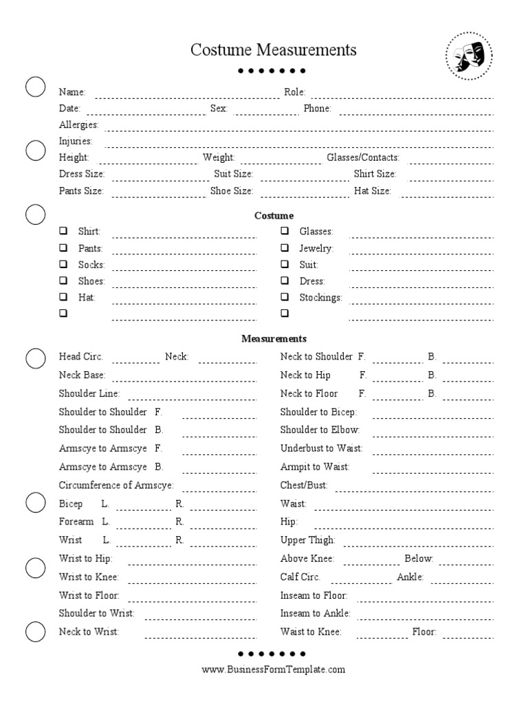 Costume Measurement Sheet Template | PDF