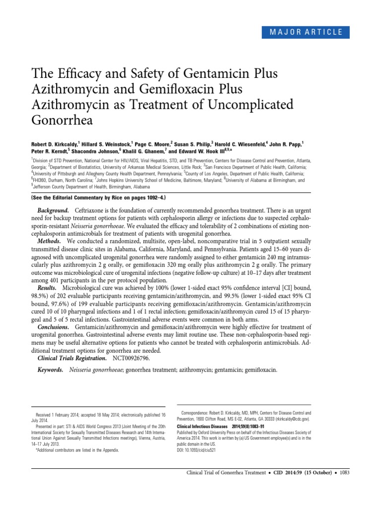 The Ef Ficacy and Safety of Gentamicin Plus Azithromycin and Gemi ...