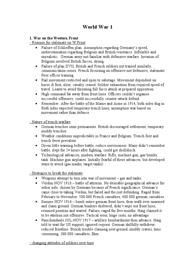 WW1: Stalemate, Strategies, and Impact | PDF | Trench Warfare | Allies ...