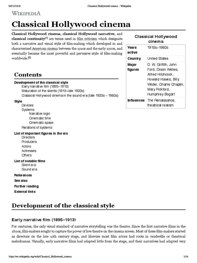 WIKIPEDIA Classical Hollywood Cinema | PDF | Entertainment (General)