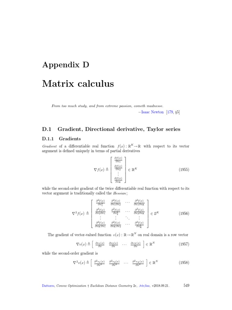 Matrix Calc | PDF | Gradient | Derivative