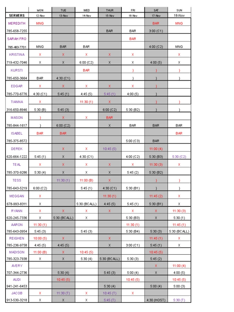 Foh Schedule For November 12-18 | PDF