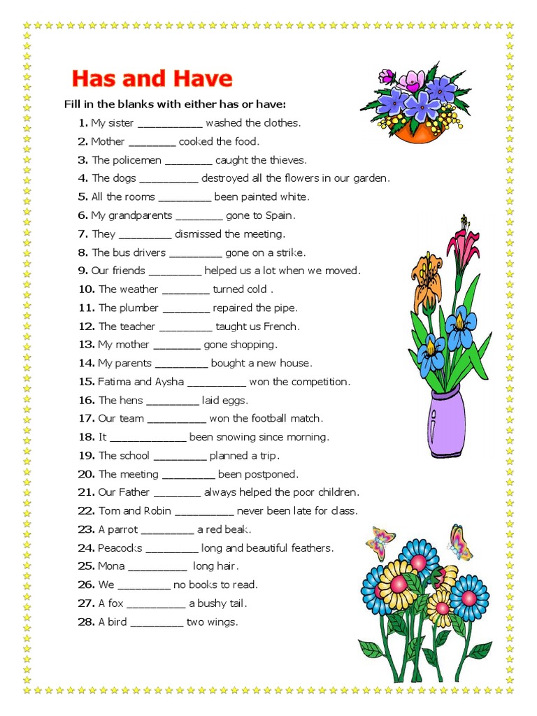 Fill in the Blanks: Has or Have Exercise | PDF | Language Arts & Discipline