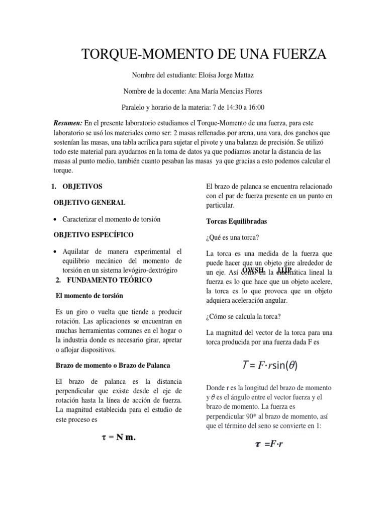 Ejemplos de Torque en Laboratorio | PDF | Esfuerzo de torsión | Cinemática