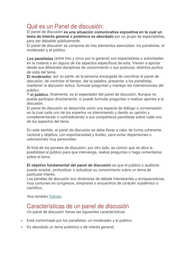 Estructura y características del panel de discusión | PDF | Educación ...