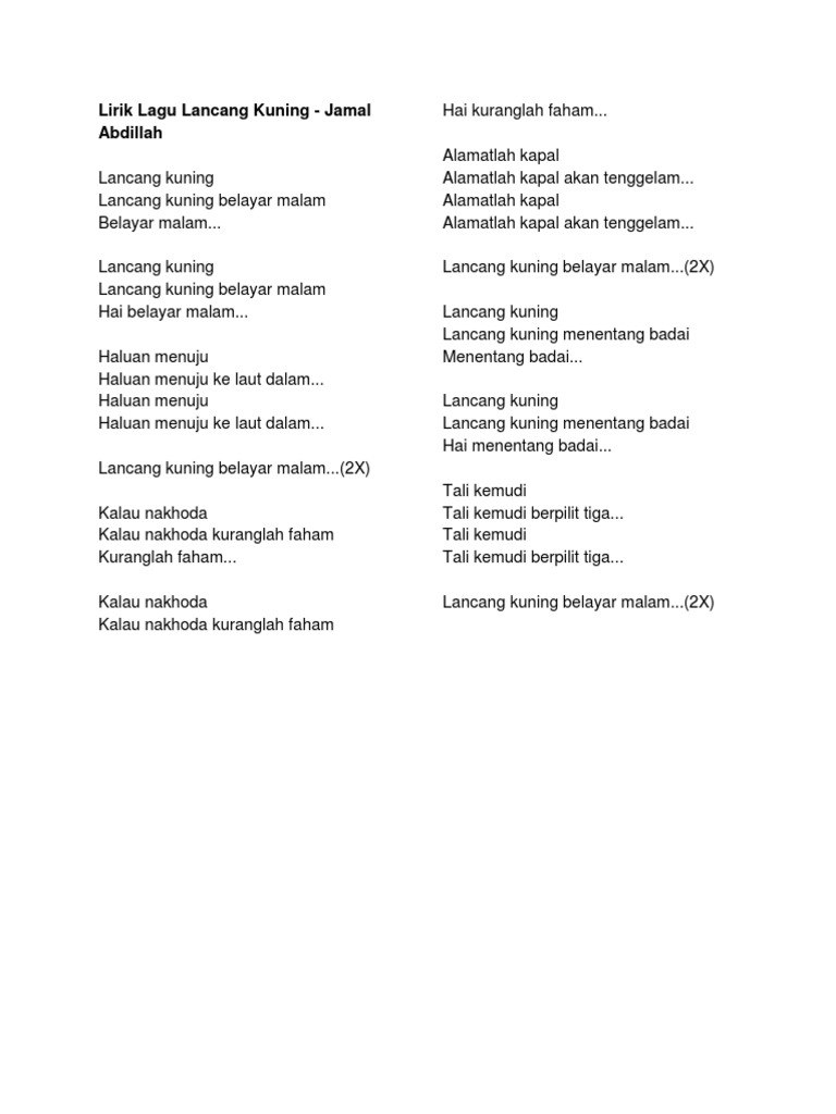 Lirik Lagu Lancang Kuning | PDF