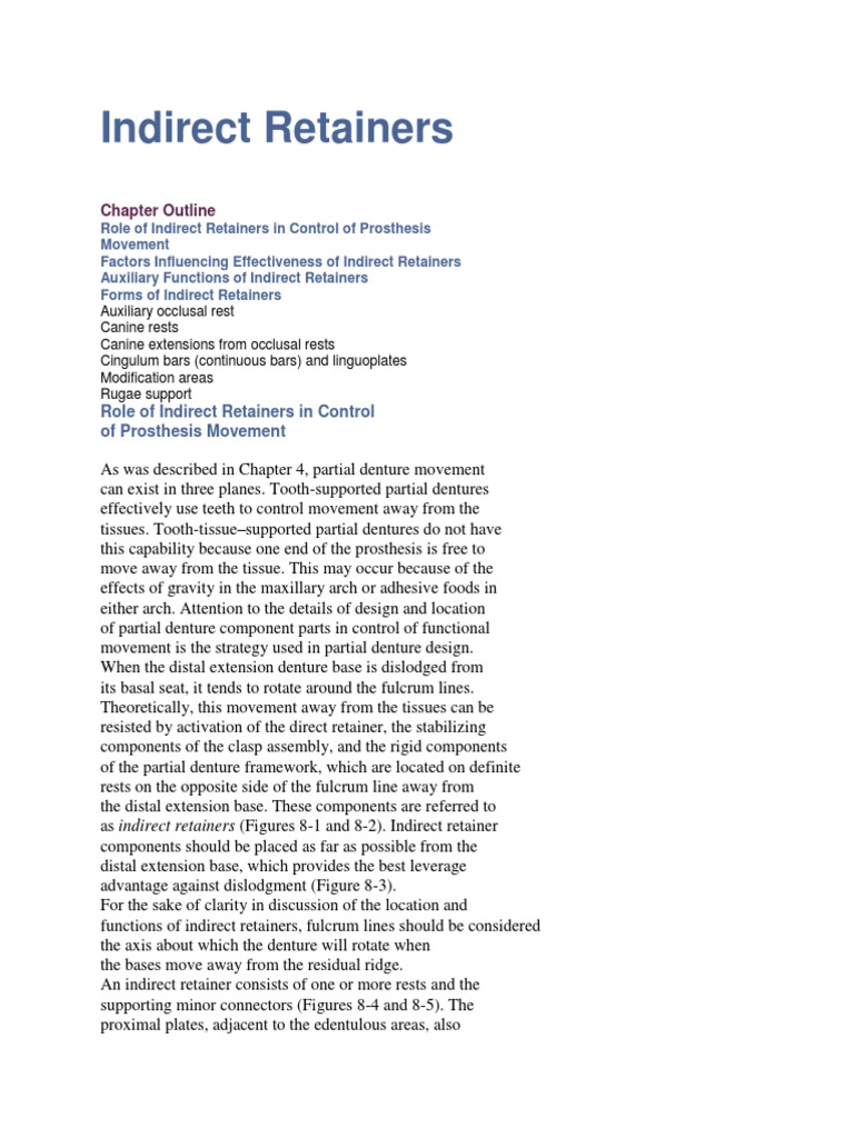 Indirect Retainers: Chapter Outline | PDF | Dentures | Dentistry