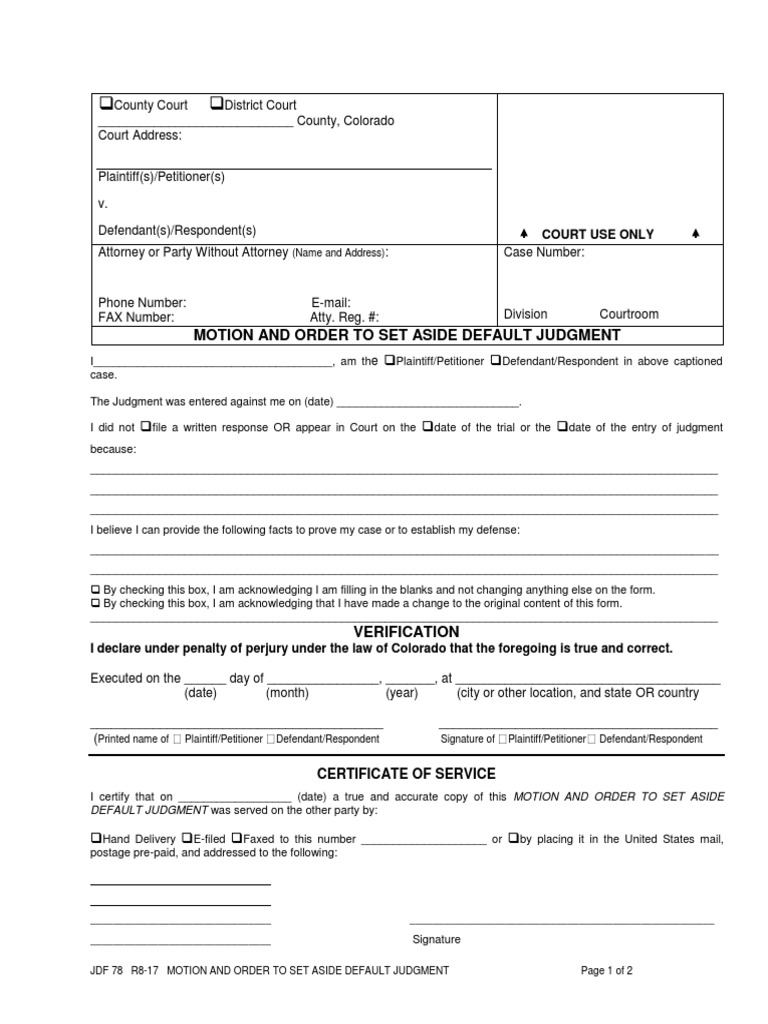 Motion to Set Aside Default Judgment | PDF | Default Judgment ...