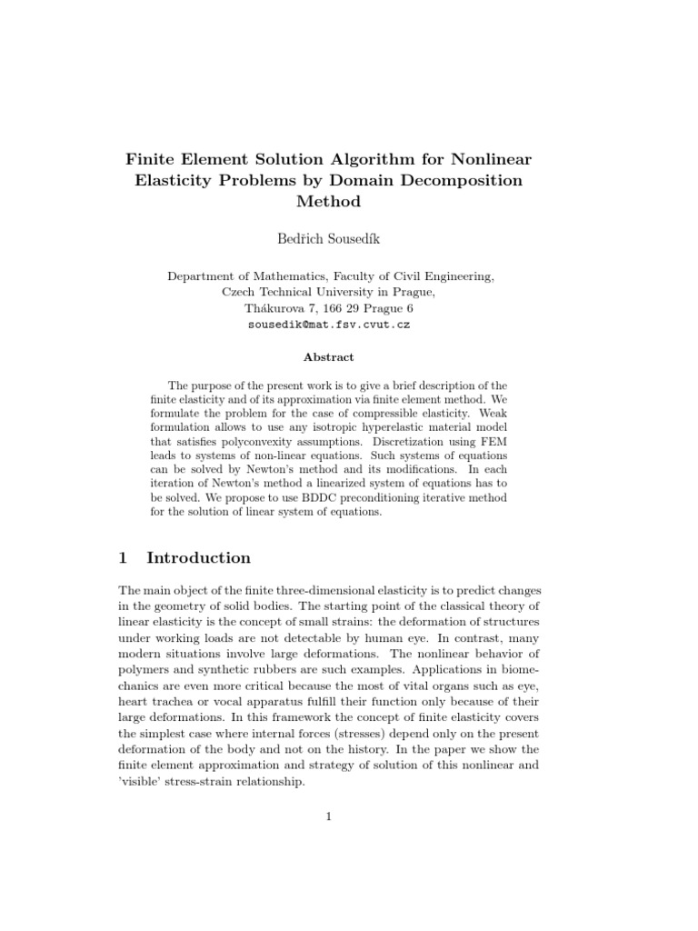 Finite Element Solution Algorithm For Nonlinear Elasticity Problems by Domain Decomposition ...