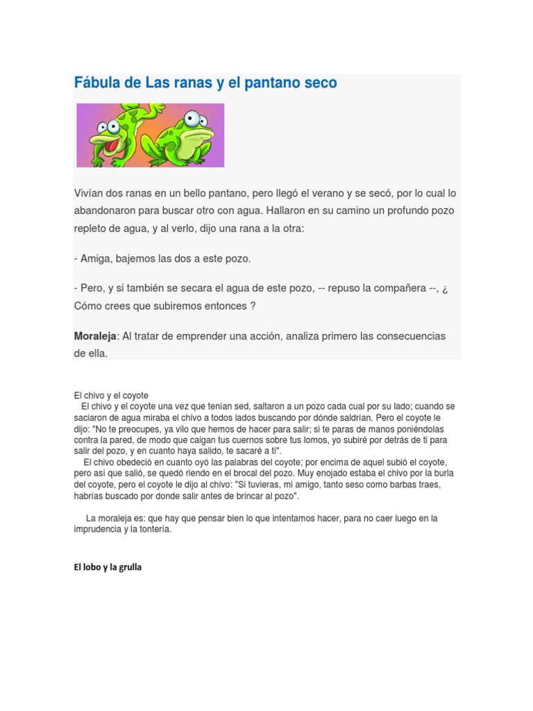 Fábula de Las Ranas y El Pantano Seco | PDF | Ocio