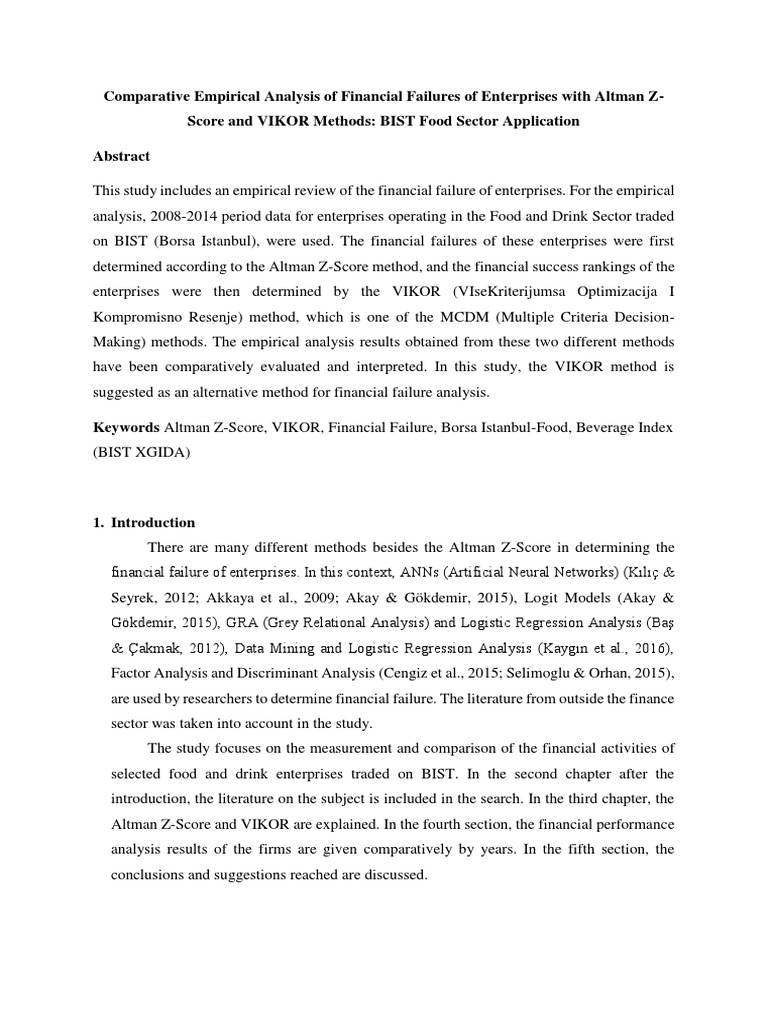 Comparative Empirical Analysis of Financial Failures of Enterprises ...