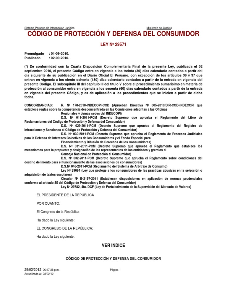 Ley 29571 Codigo de Proteccion y Defensa Del Consumidor | PDF | Protección al Consumidor | Los ...