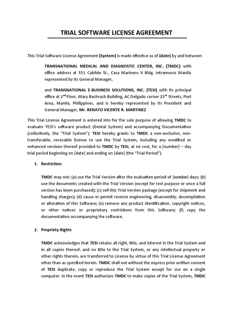 Trial Software License Agreement | PDF | Software | License