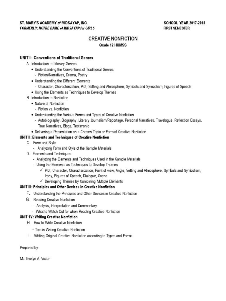 Course Outline For Students - Creative Nonfiction | PDF