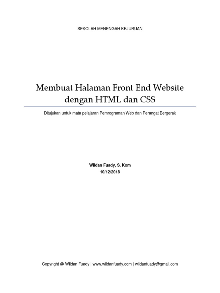 Membuat Halaman Front End Website Dengan HTML Dan CSS | PDF