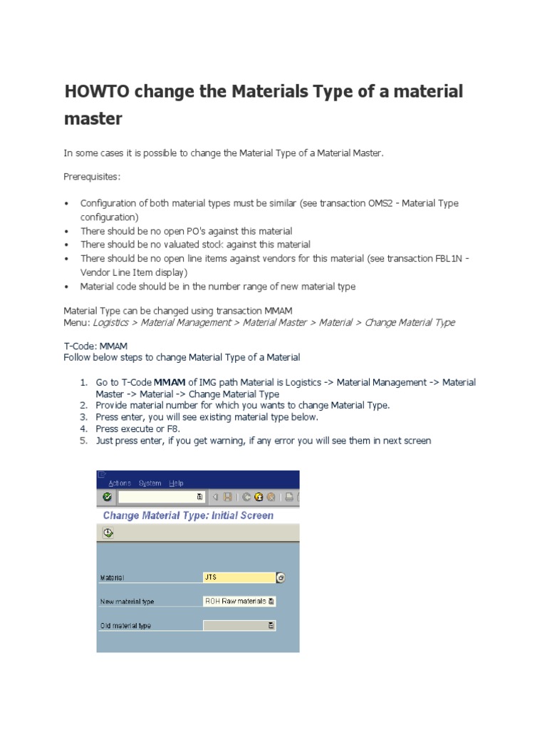 HOWTO Change The Materials Type of A Material Master | PDF | Computing ...