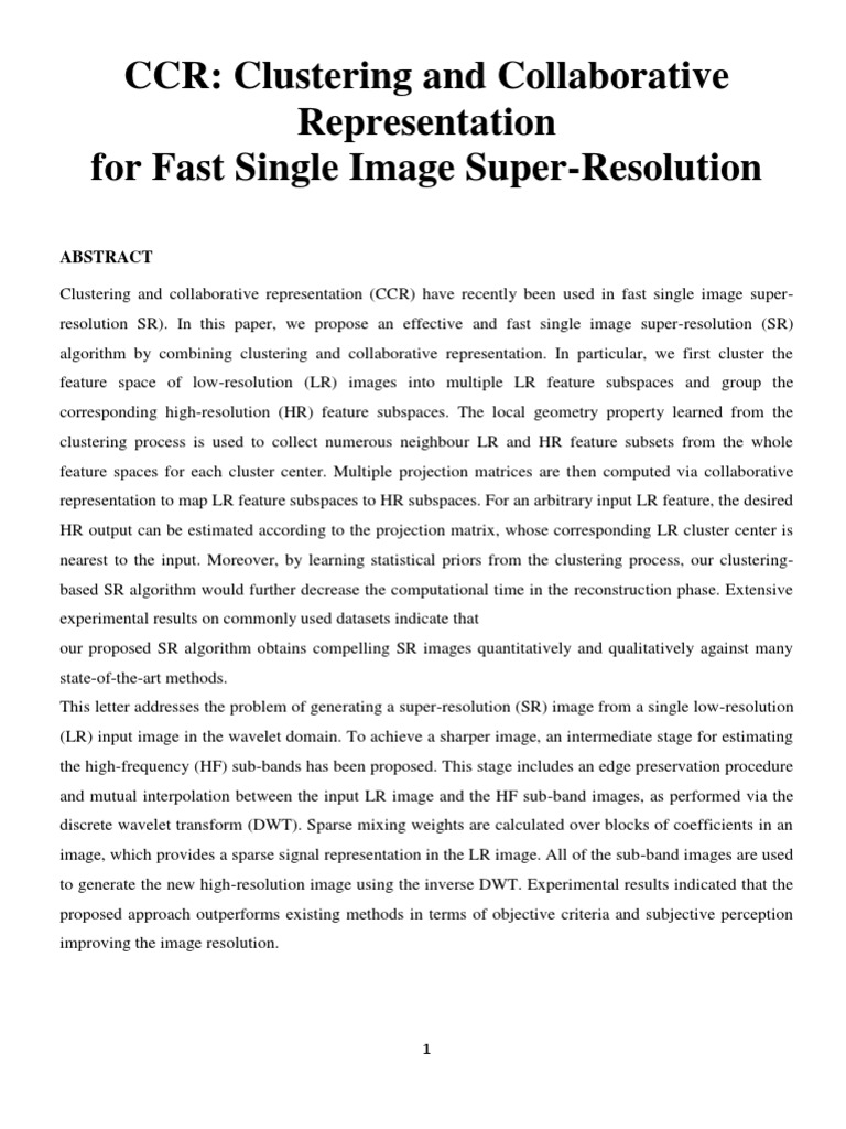 Ccr Clustering And Collaborative Representation Pdf Areas Of
